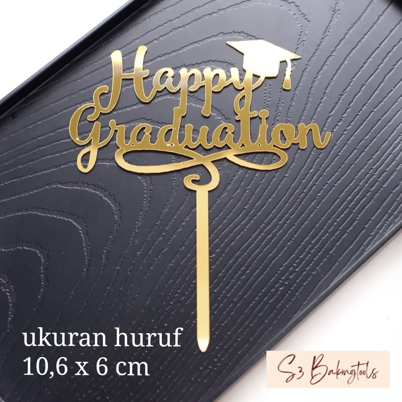 Jual Cake topper acrylic gold happy graduation hiasan kue | Shopee ...