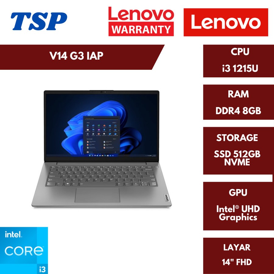 Jual LENOVO V14 G3 IAP Intel® i3-1215U RAM 8GB 512GB SSD 14" FHD DOS | Shopee Indonesia