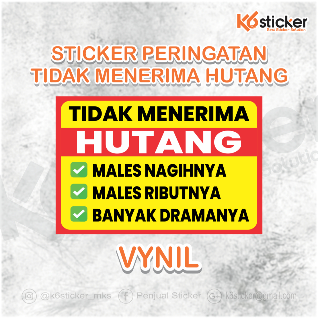 Jual STICKER TIDAK MENERIMA HUTANG KEREN STICKER DILARANG HUTANG ...