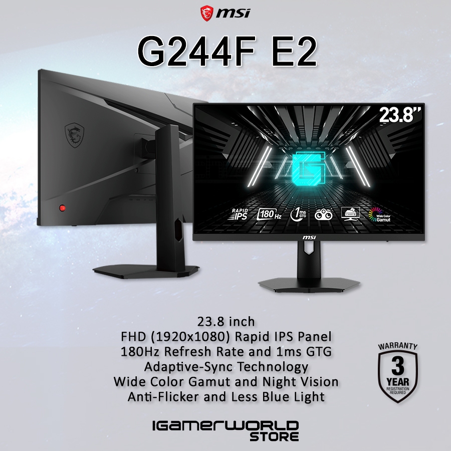 Jual MSI G244F E2 23.8 inch FHD 180Hz 1ms Rapid IPS Gaming Monitor | Shopee Indonesia