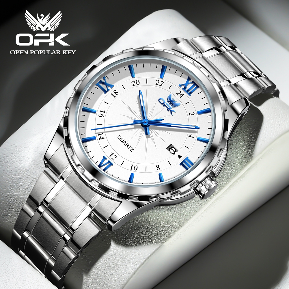 Jual OPK Jam Tangan Pria Anti Air Original Stainless Steel Analog Date ...