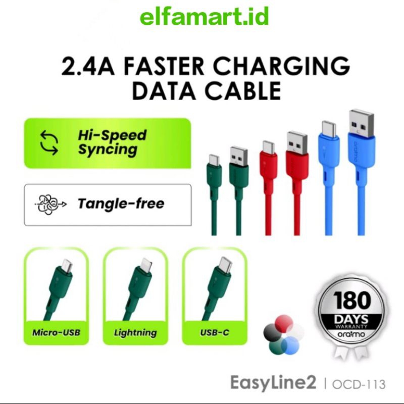 Jual Oraimo EasyLine 2 Kabel Data Iphone Lightning/ Type C/ Micro Usb ...
