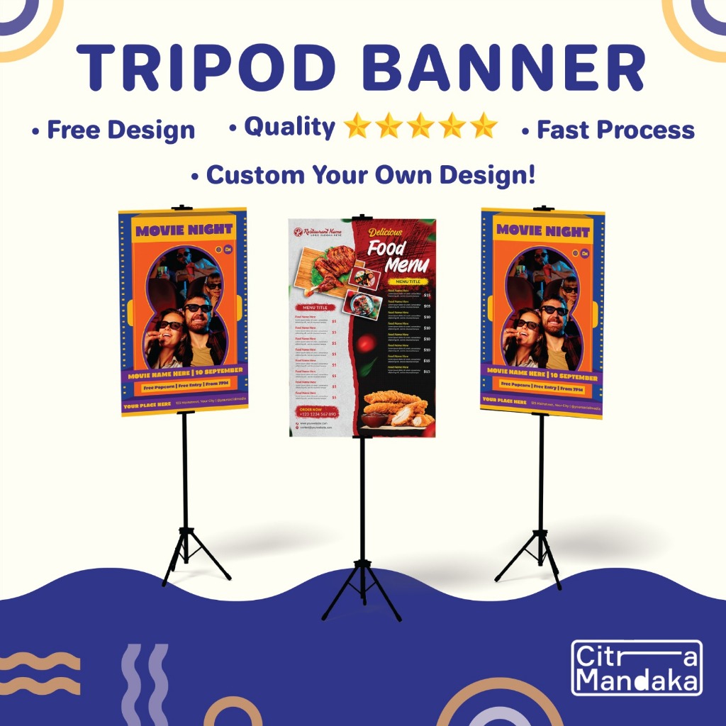 Jual Cetak Tripod Standing Banner Besi Jualan Berdiri Custom 1 Sisi 2 ...