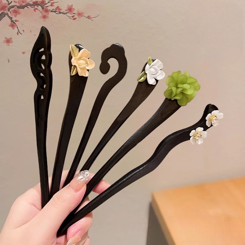 Jual Jepit Rambut Sanggul Tusuk Konde Kayu Hitam Hanfu Style Flower ...