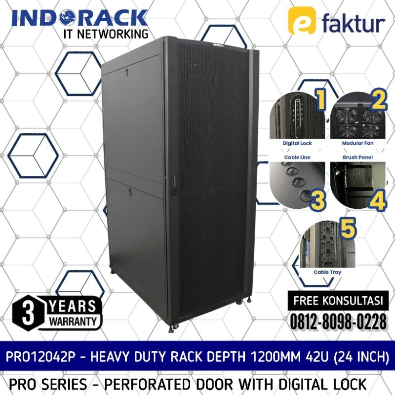 Jual PRO12042P Heavy Duty Rack 24 Inch INDORACK 42U Depth 1200mm Rak ...