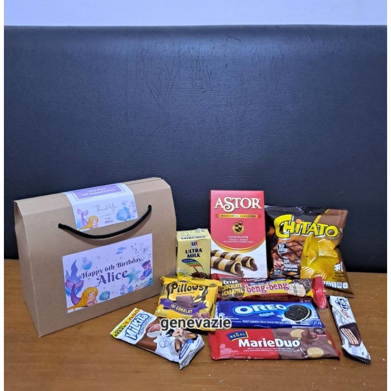 Jual Paket snack ulang tahun kemasan gable box custom/Gable box snack ...
