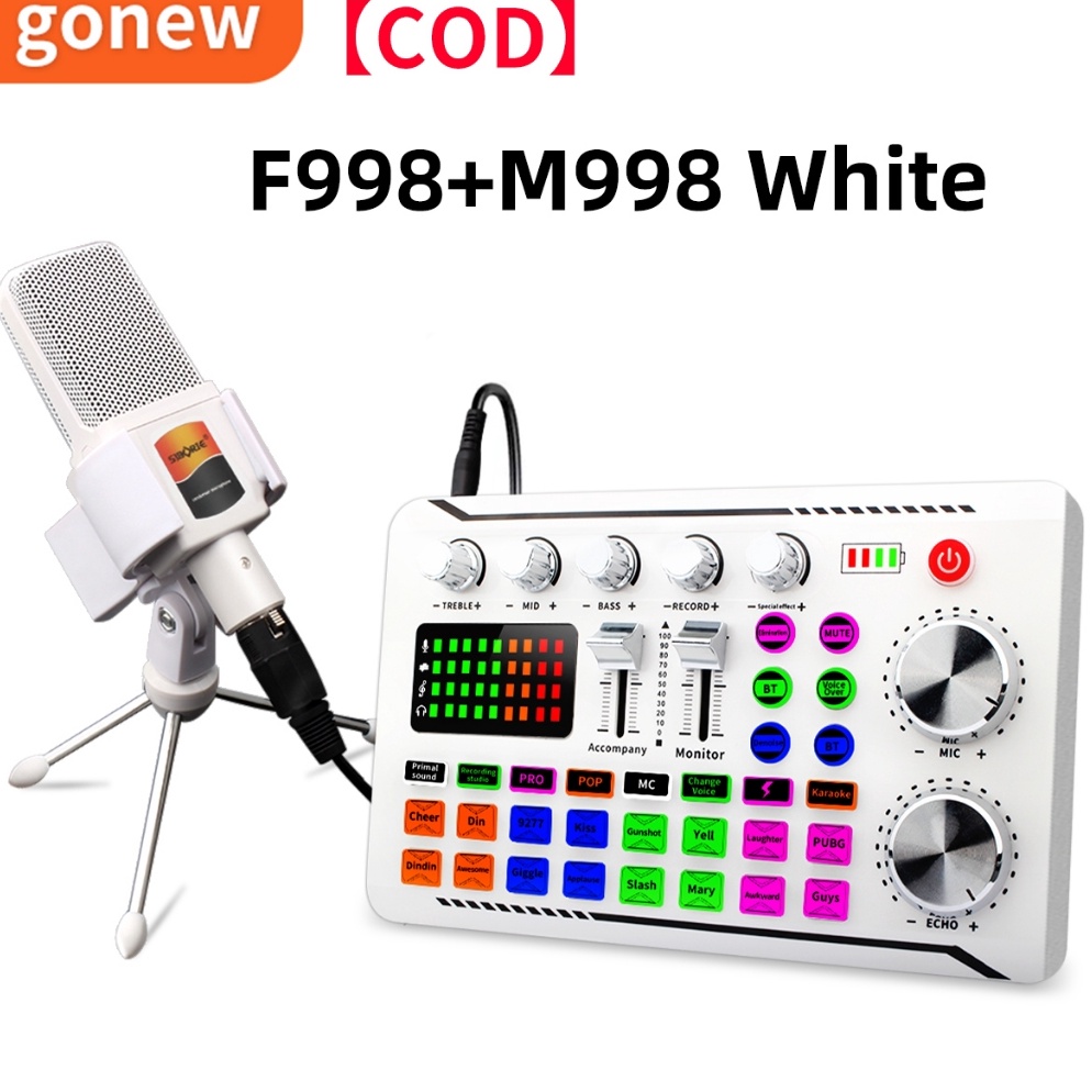 Jual Harga Spesial Gonew Soundcard F998m998 White Microphone Full Set