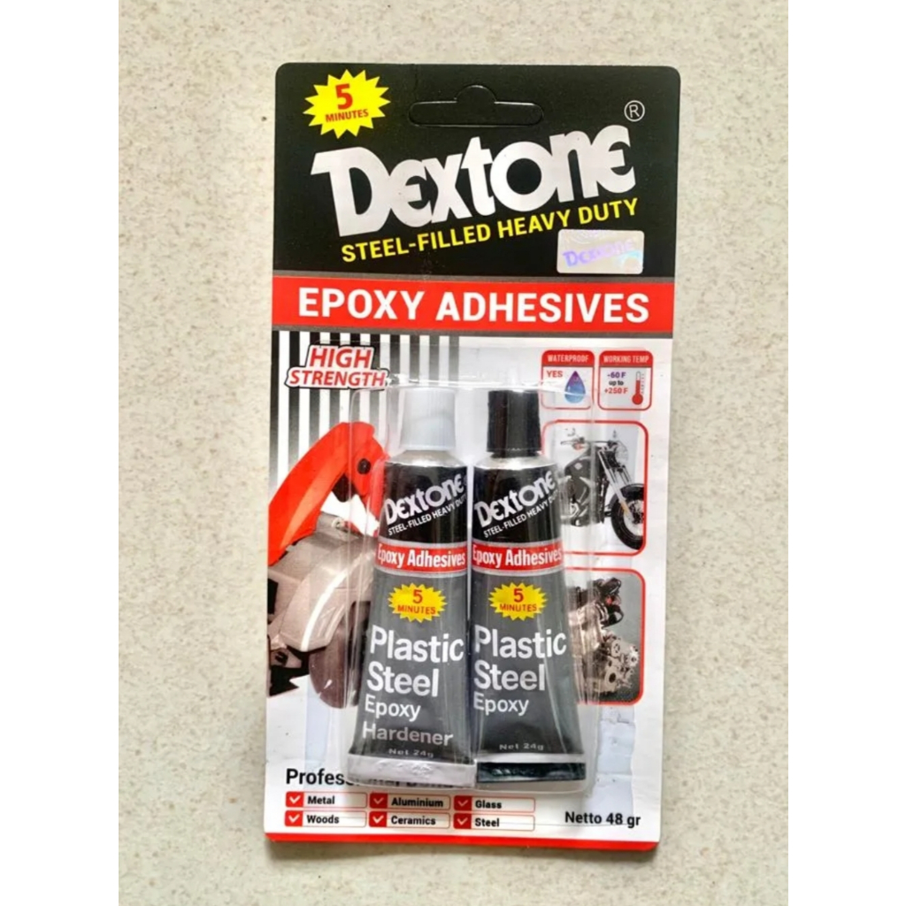 Jual Lem Besi Dextone Plastic Steel Epoxy Lem Besi 5 Menit Hitam Putih ...