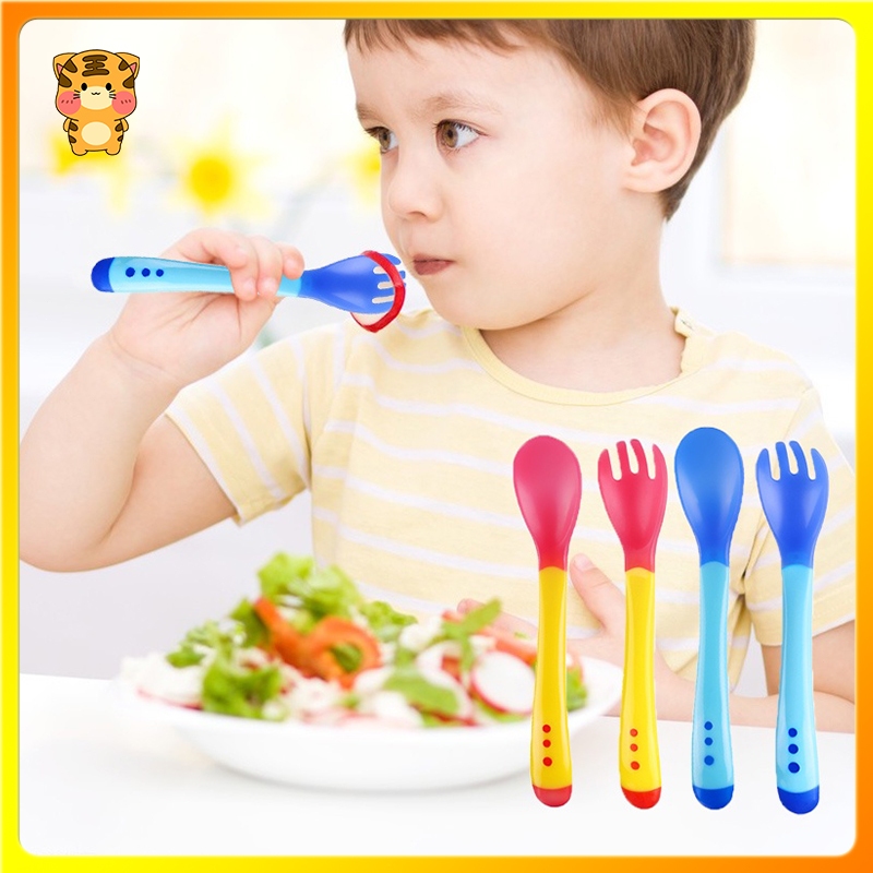 Jual Sendok makan bayi silikon / Sendok dan Garpu Pengubah Suhu Bayi ...