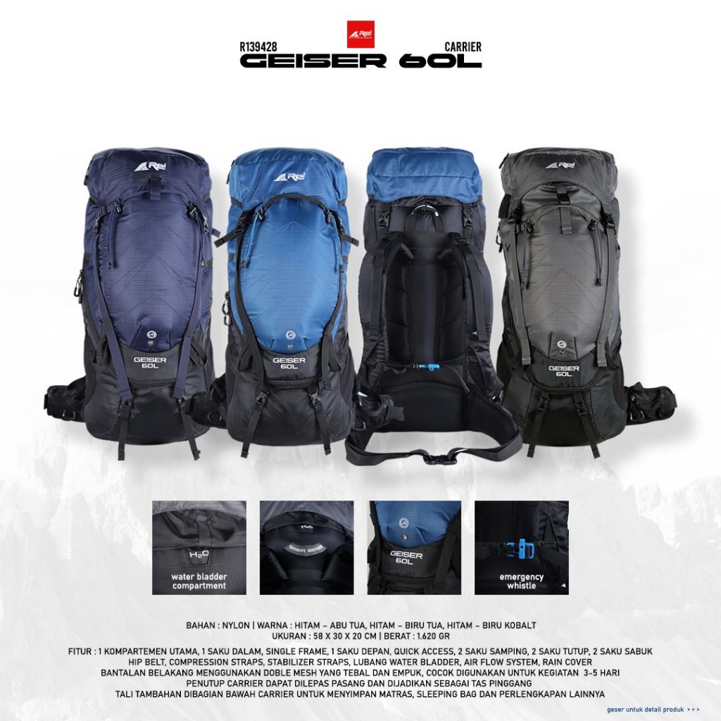 Jual Tas Gunung / Carrier Geiser 60 Liter Arei Outdoorgear | Shopee Indonesia