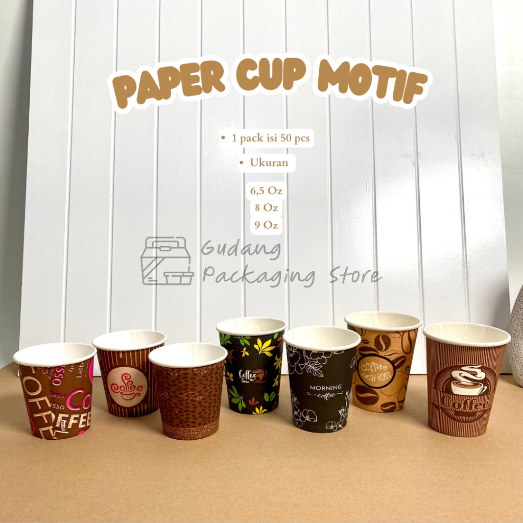 Jual 50 pcs /Paper Cup Motif / Motif Random/ Gelas Kertas Kopi / Gelas Kertas Teh/Hot Cold ...