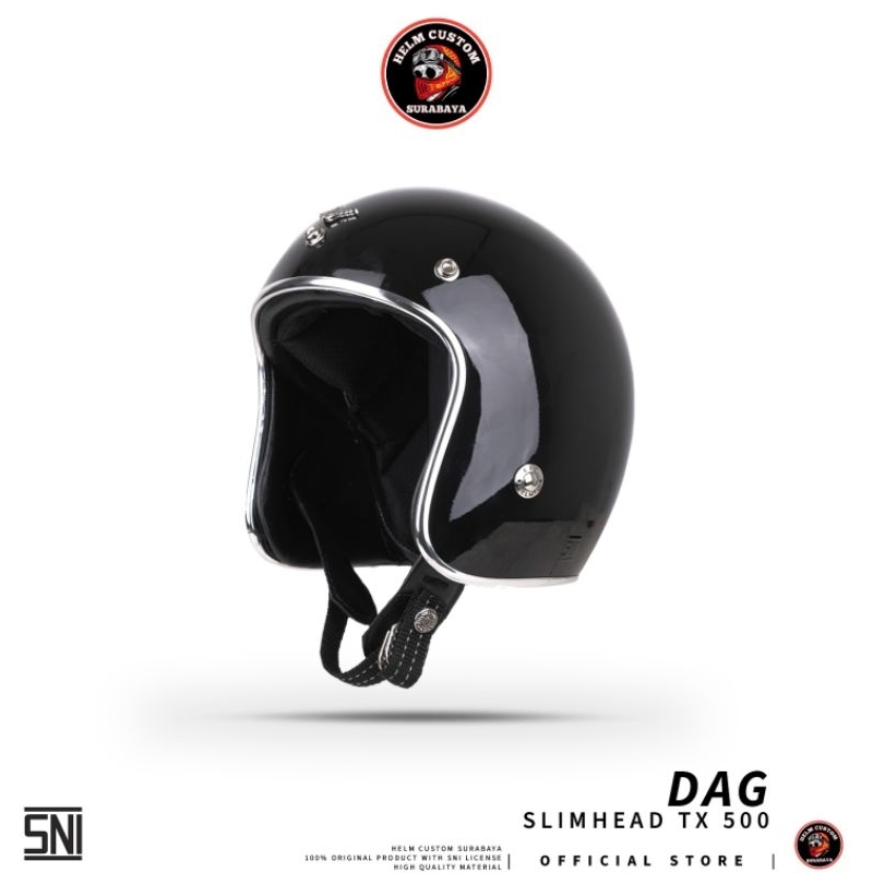 Jual DAG Helm Slimhead TX-500 Black Glossy SNI Resmi Helm Retro Klasik ...