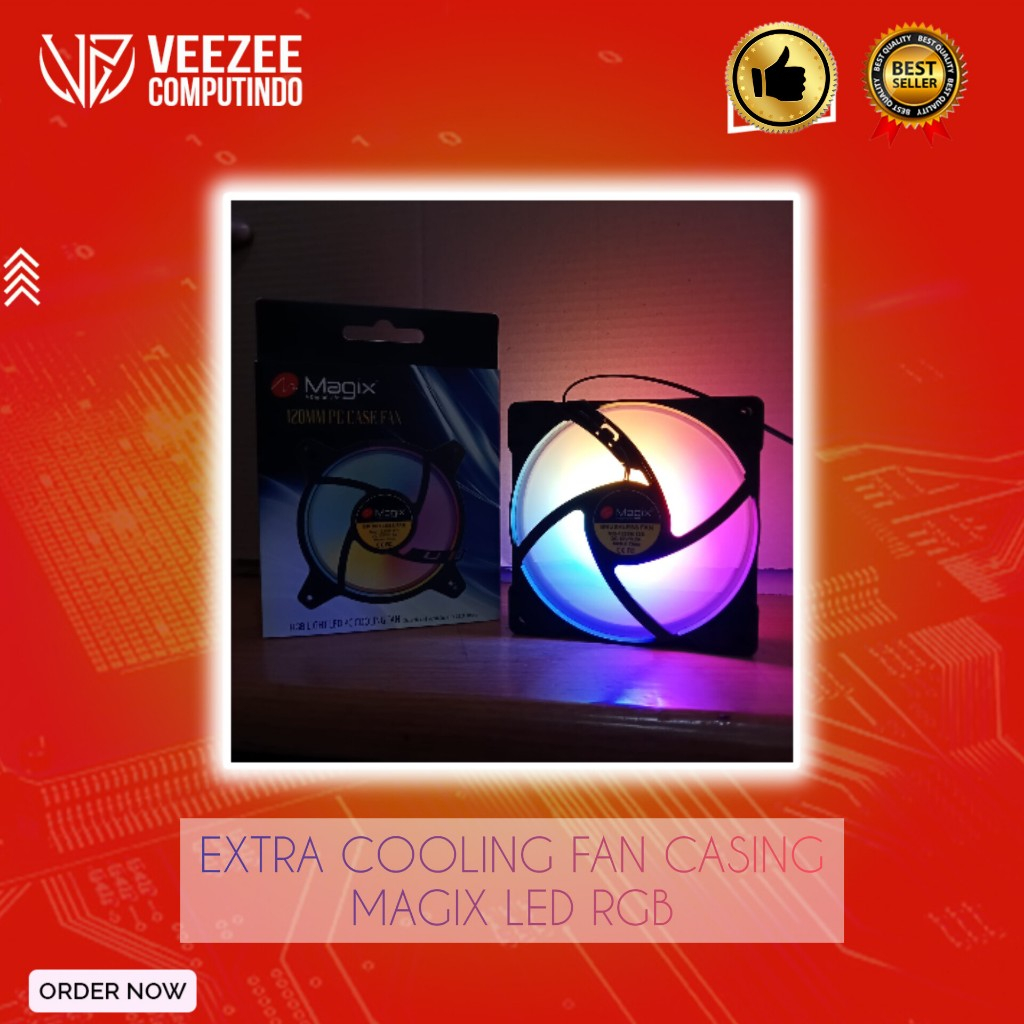 Jual Extra cooling fan casing komputer magix RGB merah dan biru 12cm ...