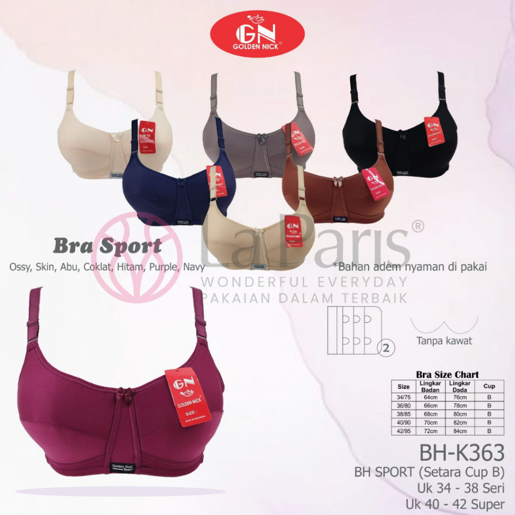 Jual BRA GOLDEN NICK K363 Bra Sport Tanpa Busa Tipis Tanpa Kawat Kait 2 Setara Cup B Gn K 363 ...