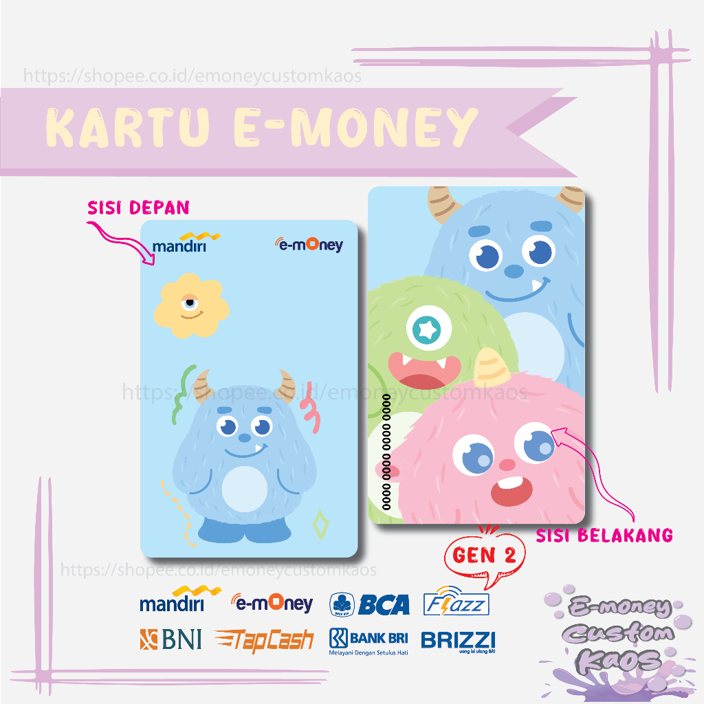Jual KARTU EMONEY MONSTER LUCU ANIME GAMBAR CUTE MANDIRI FLAZZ BCA GEN ...