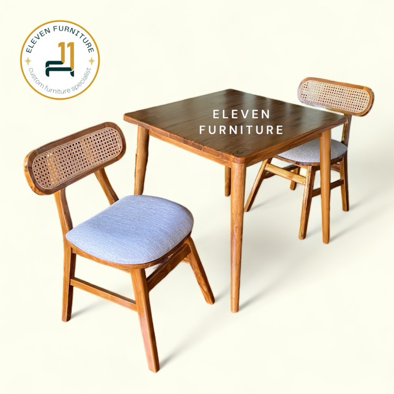 Jual SET MEJA MAKAN 2 KURSI ROPAN ROTAN kayu jati cafe resto minimalis japandi retro industrial ...