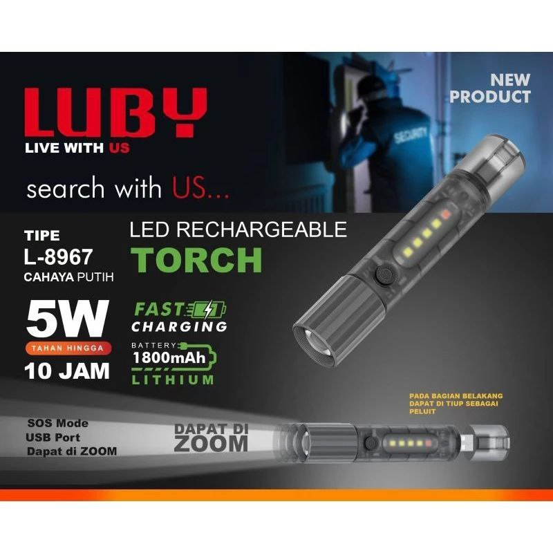 Jual Senter Tangan Luby zoom L-8967 / L-8908 / Senter zoom | Shopee ...