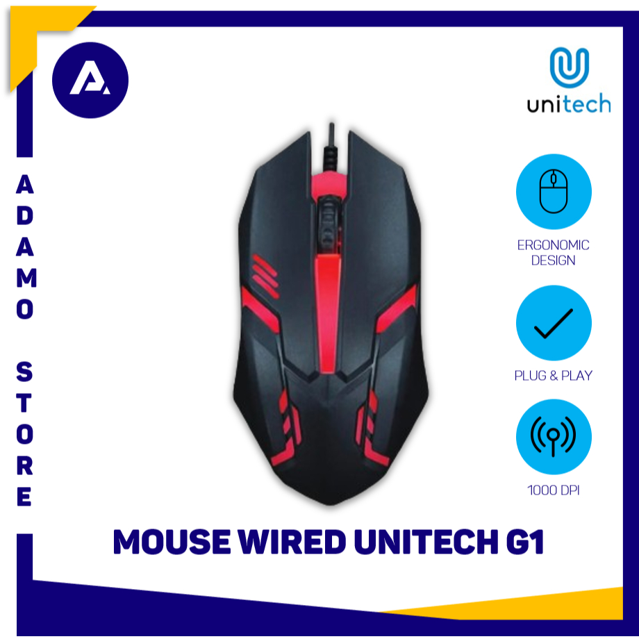 Jual Mouse Unitech G1 USB Wired Mouse Kabel LED | Shopee Indonesia