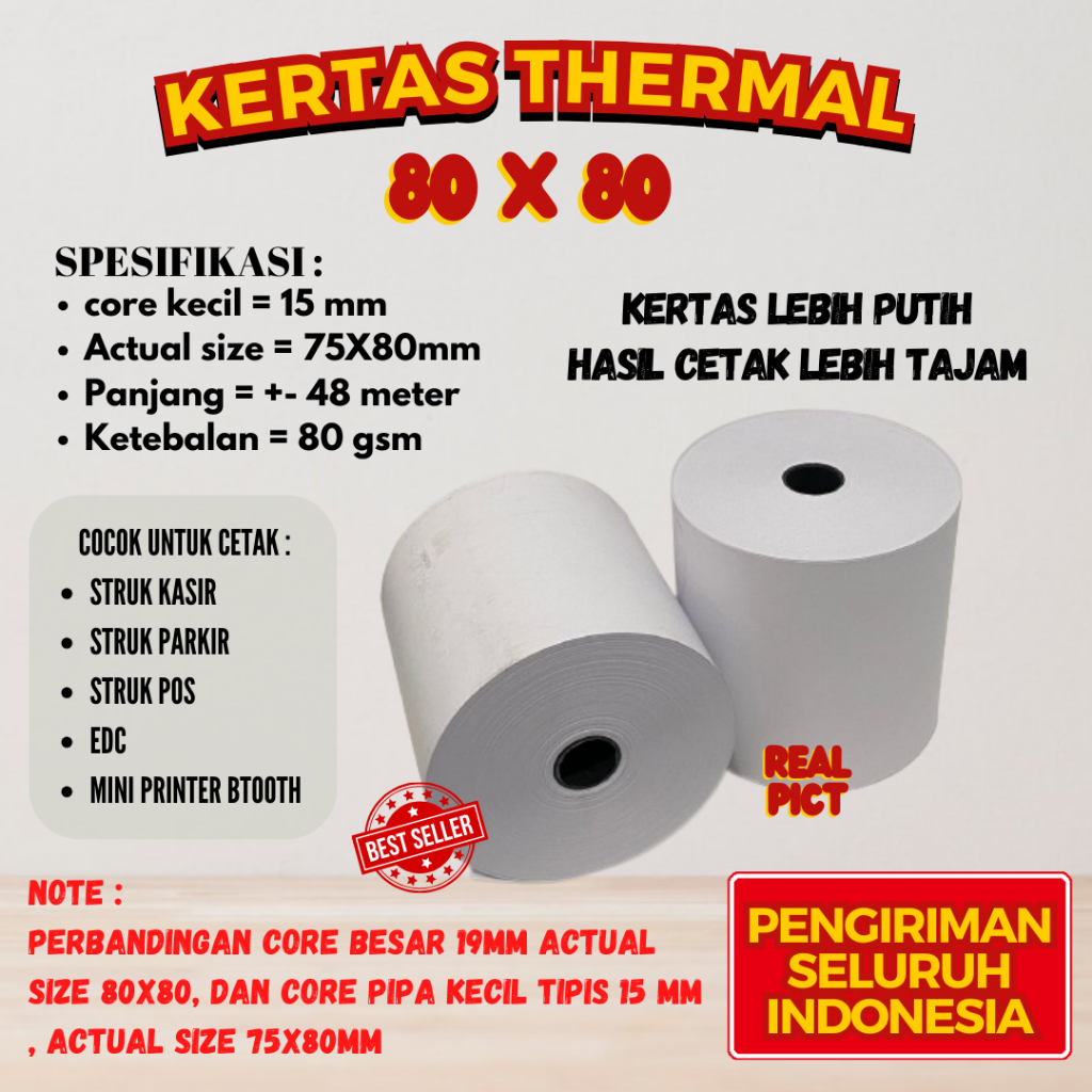 Jual KERTAS THERMAL 80X80 MM / STRUK KASIR PAPER ROLL | Shopee Indonesia