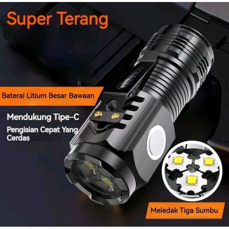 Jual JE.ID Senter LED Super Terang Senter Mini Senter Swat Senter 3 LED ...