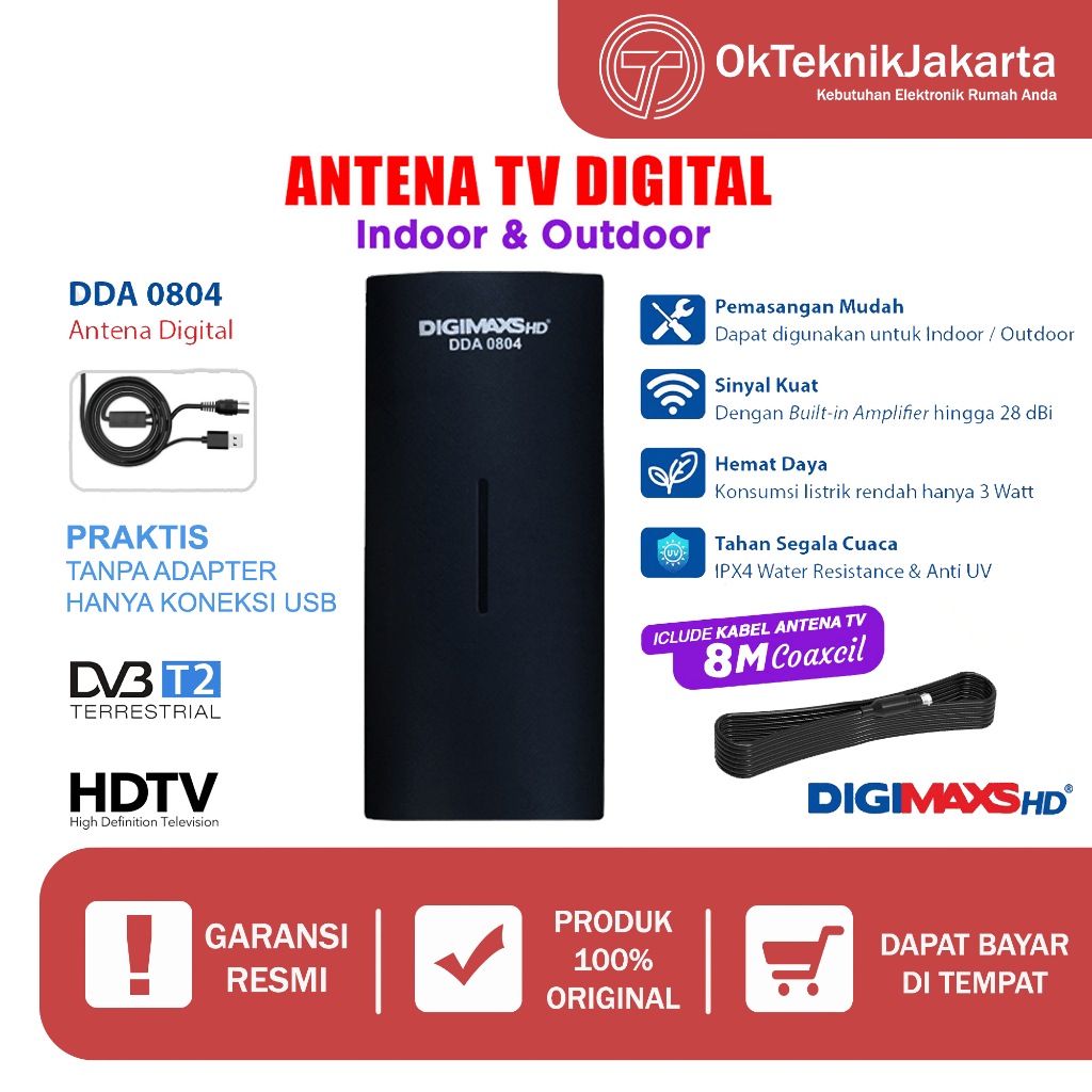Jual [BISA COD] DIGIMAXS HD ANTENA TV DIGITAL + BOOSTER DDA 0804 / DDA-0804 (FREE KABEL) GARANSI ...