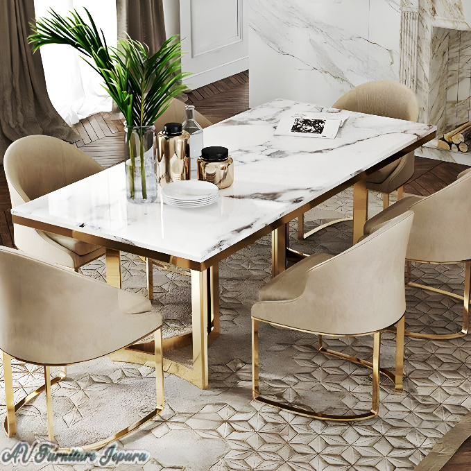 Jual Meja Makan Marmer Luxury Mewah Dining Table Set Modern Mewah Full ...