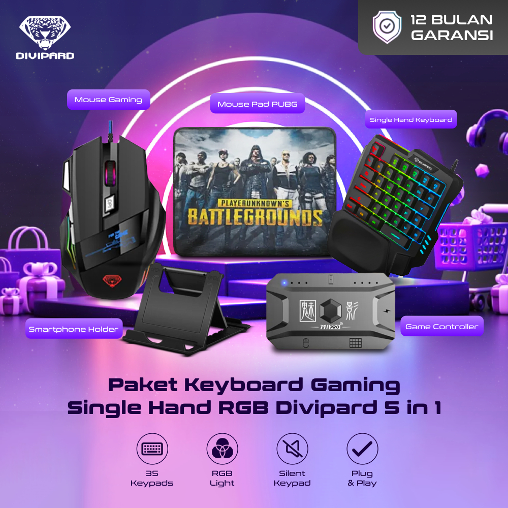 Jual Paket Keyboard Gaming Single Hand RGB Divipard 5in1 - Keyboard ...