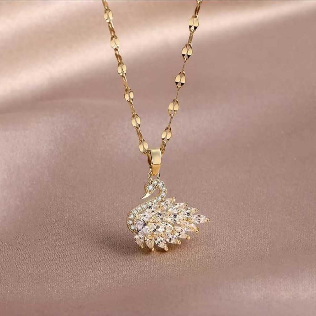Jual Aksesoris Kalung Titanium Plus Liontin Angsa Mata Silver Rantai ...