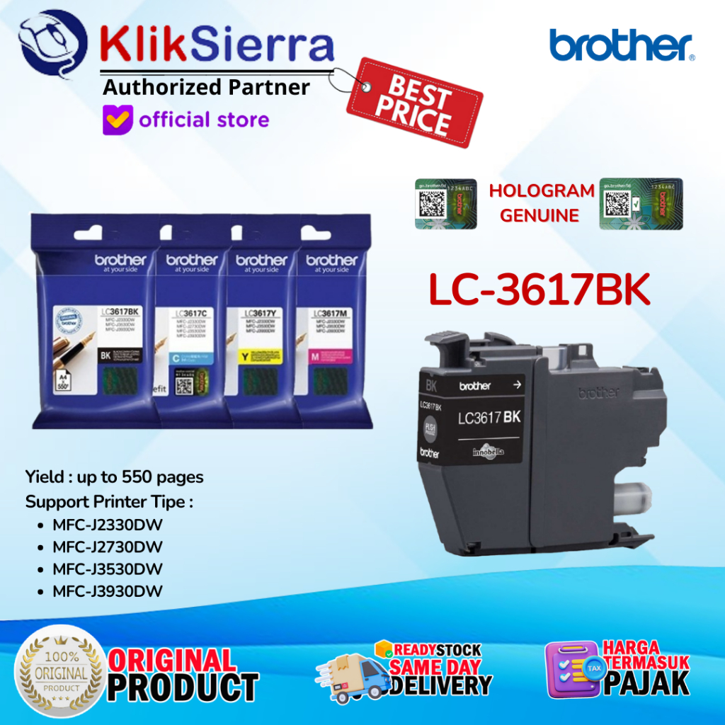 Jual BROTHER Tinta LC-3617 BK | LC3617Bk | LC3617 BK Black ORIGINAL For ...