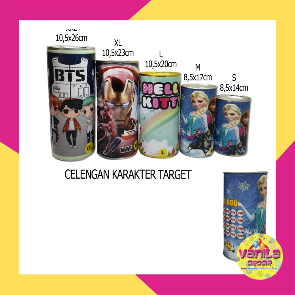 Jual (1Pcs) Celengan Target Ukuran XXL Karakter, celengan kaleng target ...