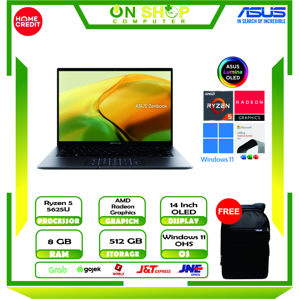 Jual ASUS UM3402YA OLED AMD Ryzen 5 5625U 8GB 512GB W11 OHS Jade Black ...