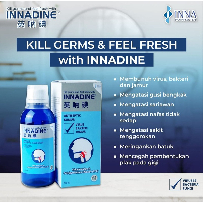 Jual Obat Kumur Innadine Gargle & Antiseptic Mouthwash 250ml Obat Kumur Mulut untuk Gusi Bengkak ...