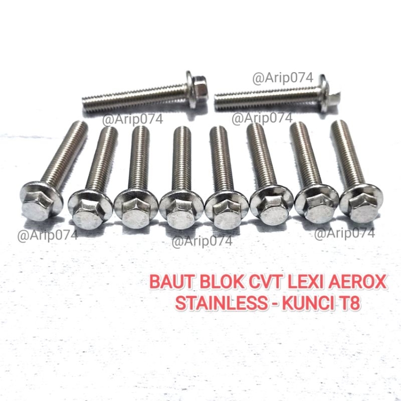 Jual BAUT BAK CVT YAMAHA AEROX LEXI STAINLESS 304 KUNCI T8 BAUT BLOK ...