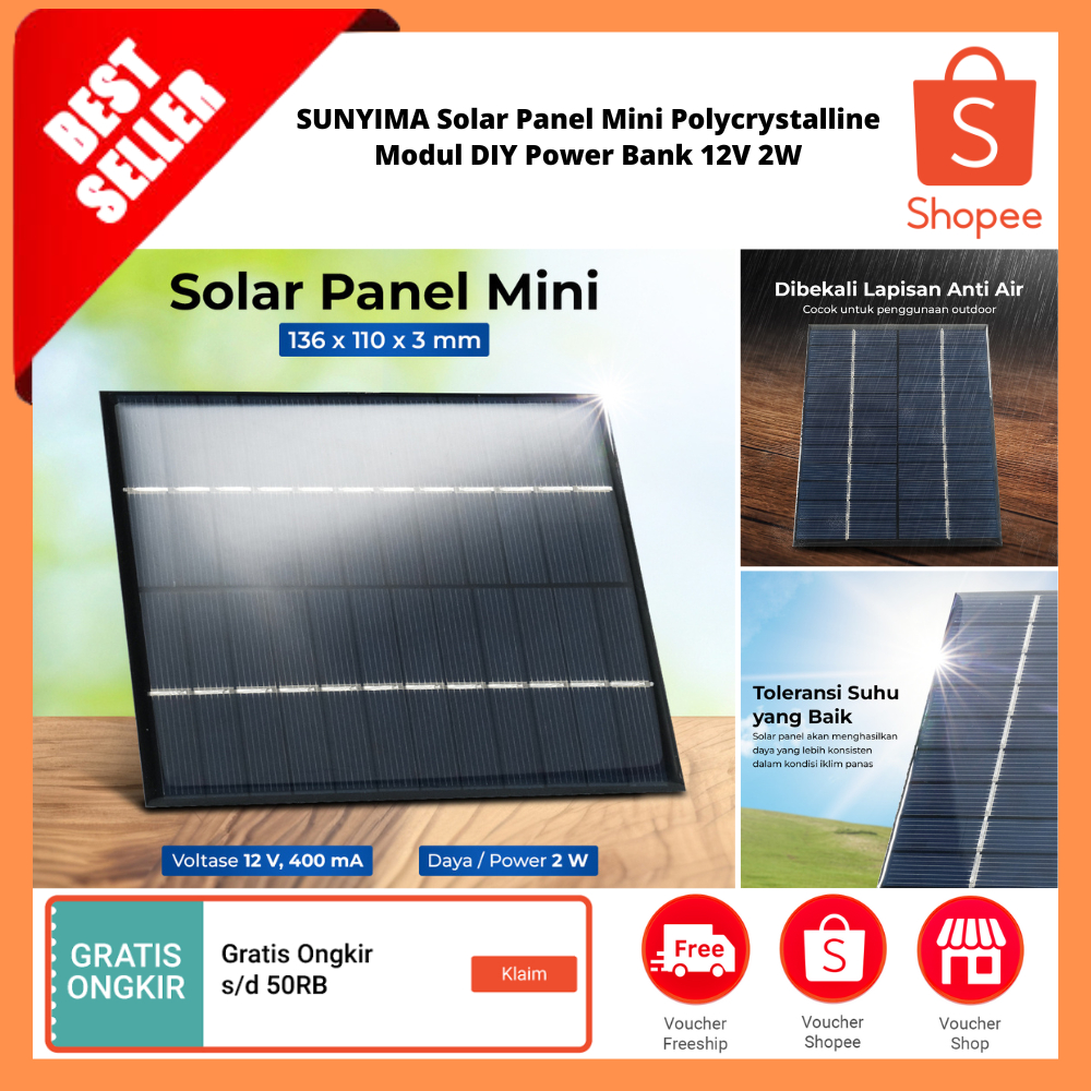 Jual Solar Panel Mini Polycrystalline Modul DIY Power Bank 12V 2W ...
