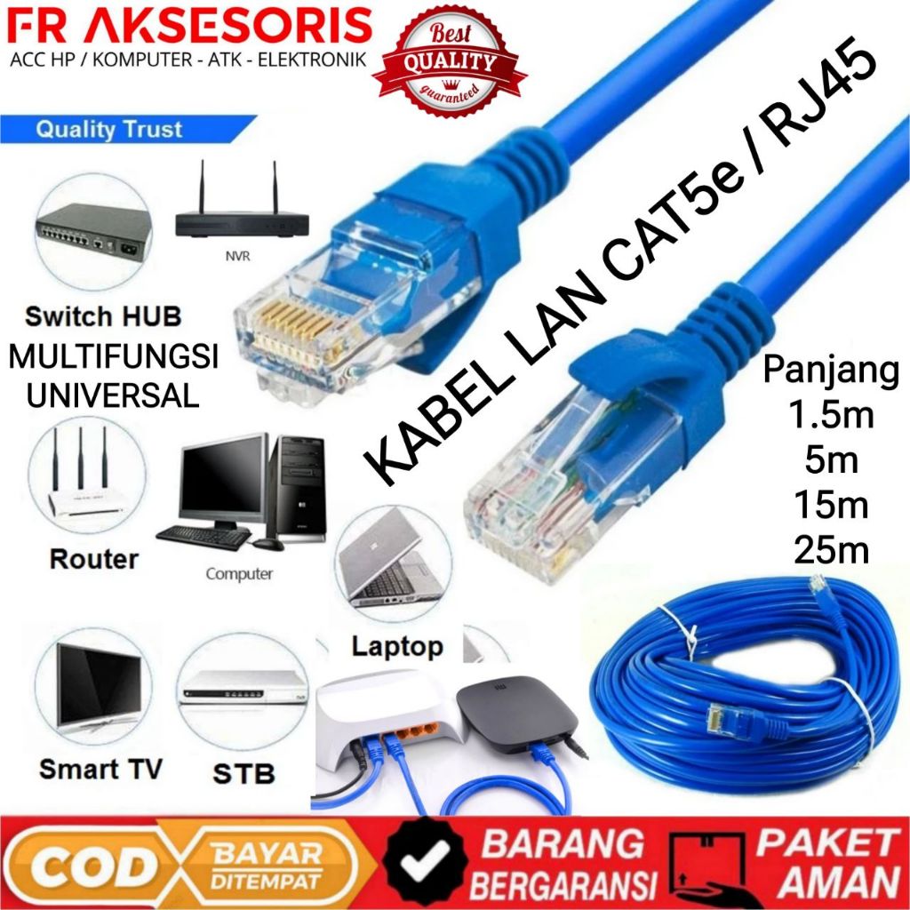 Jual Kabel Lan 1.5m 5m 15m kabel Cat 5e kabel rj45 kabel internet Lan ...