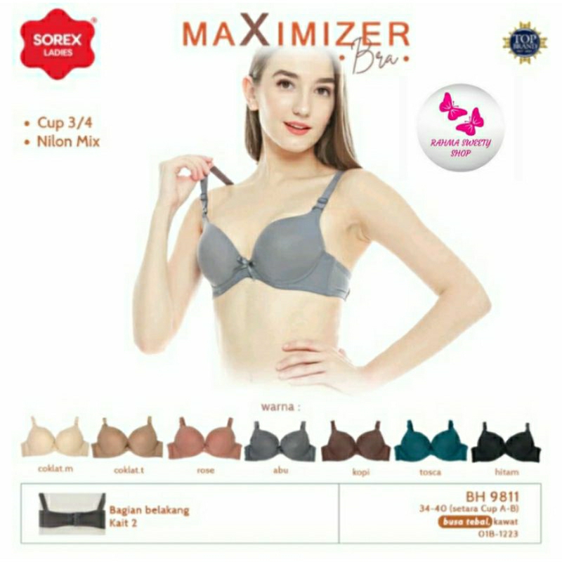 Jual Sorex 9811 Maximizer Bra 3/4 Push Up Busa Tebal Kawat Kait 2 Setara Cup A - B ( 34-40 ...