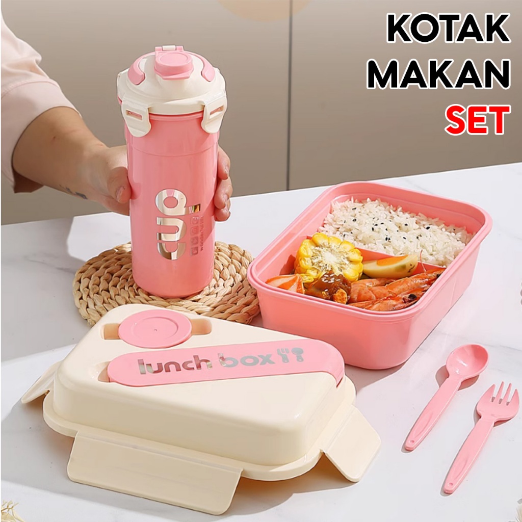 Jual Kotak Bekal 2 Sekat Set Botol Minum Sendok Garpu Kotak Bekal Makan Multifungsi FH-5 ...