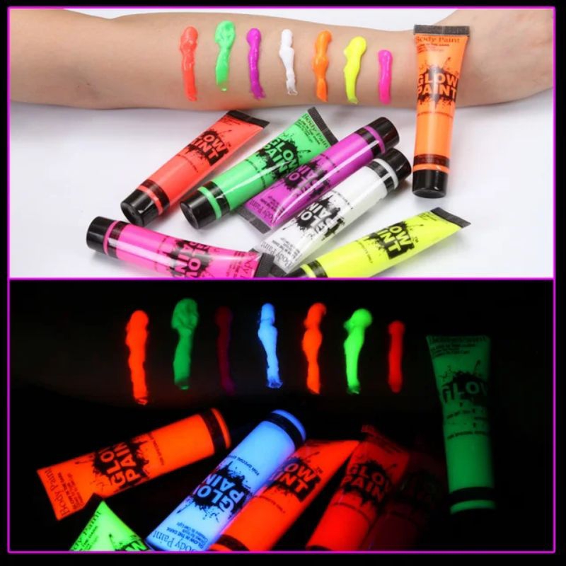 Jual 8 Warna Glow In The Dark Face Paint Tubes UV Paint Cat Lukis Badan ...