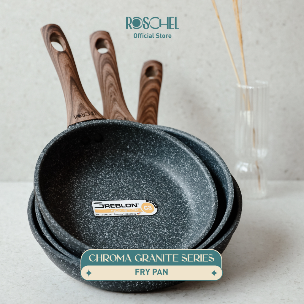 Jual Roschel Chroma Granite Frypan 20 , 22 , 24 cm Non-stick Greblon C3 German Coating Panci ...