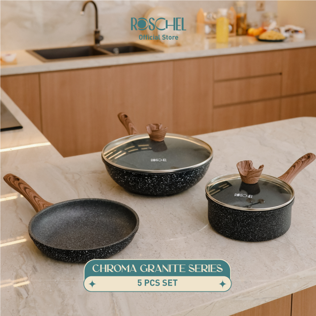 Jual Roschel Chroma Granite Series Set (FP 22 cm + SP 18 cm + Wok 28 cm ...