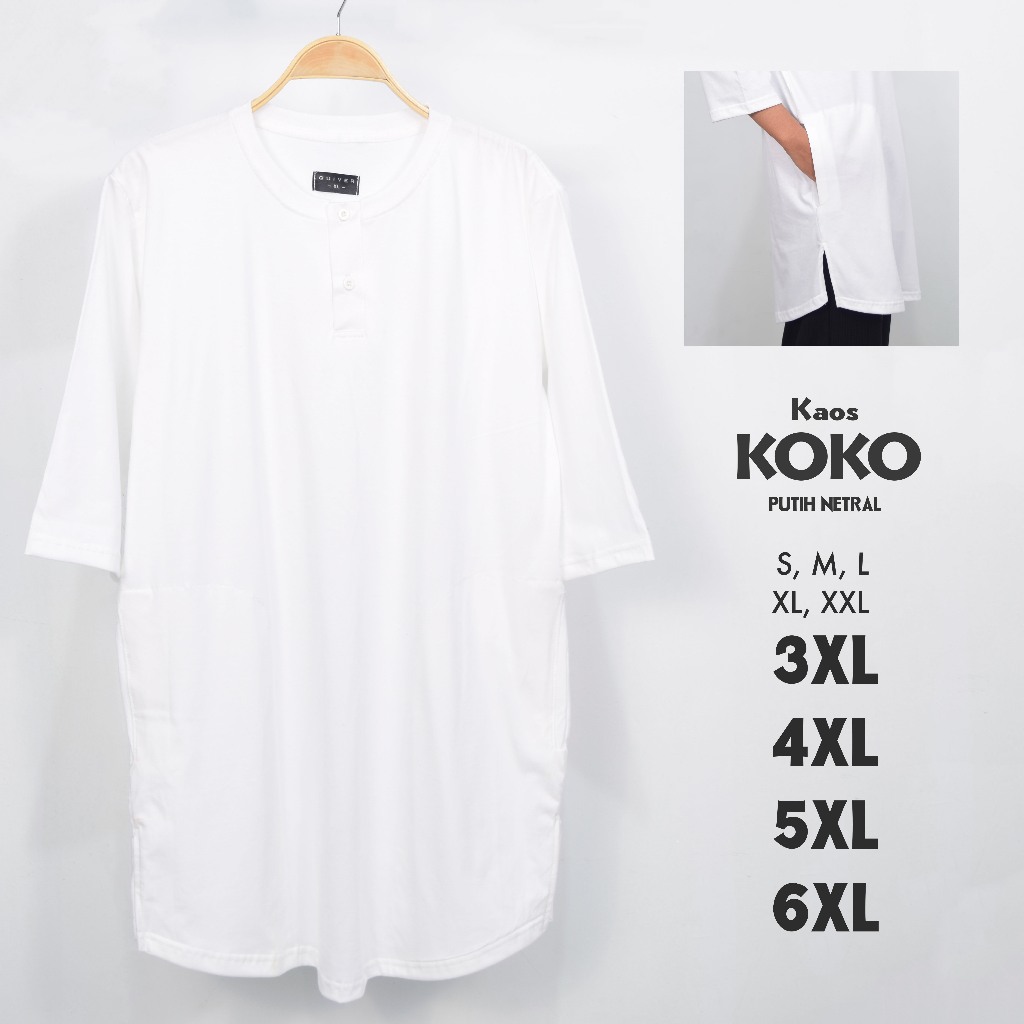 Jual Kaos Koko Kurta Jumbo Pria Putih Netral 24s Big Size S M L XL XXL ...