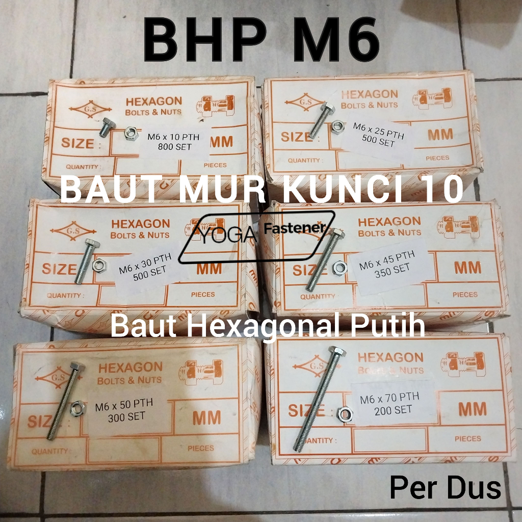 Jual 1 Dus BHP M6 baut mur hexagonal putih ukuran M6x10 sampai M6x100 kunci 10. | Shopee Indonesia