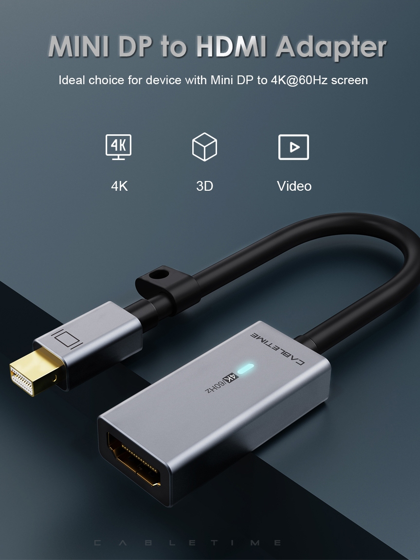 Jual Converter Mini DisplayPort to HDMI 4K Mini DP to HDMI VGA Adapter Cabletime Konverter Video ...