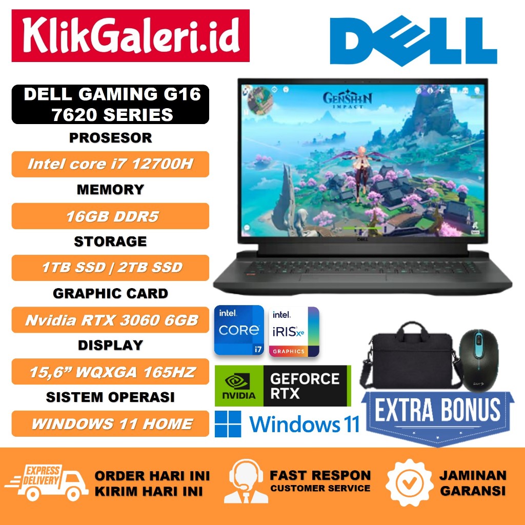 Jual Dell Gaming G16 7620 i7 12700H 16GB DDR5 RTX 3060 6GB 165hz 100srgb | Shopee Indonesia
