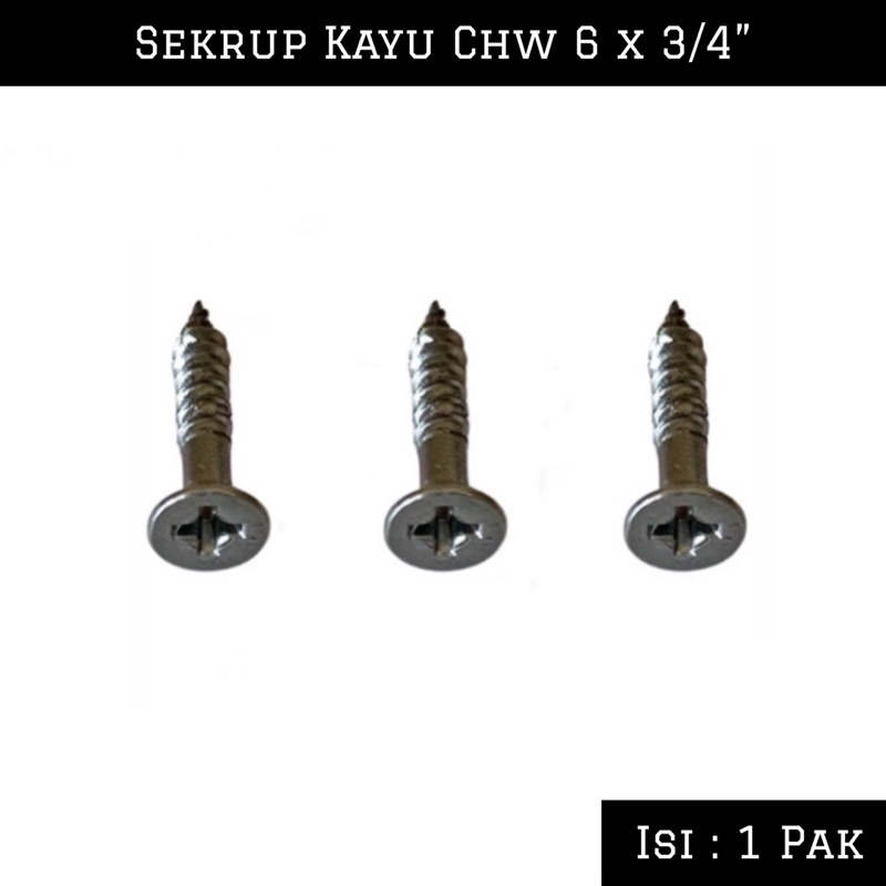 Jual (1 Pack) 3/4” X 6 Sekrup + Kayu Chw Steel Sekrup Wood | Shopee ...