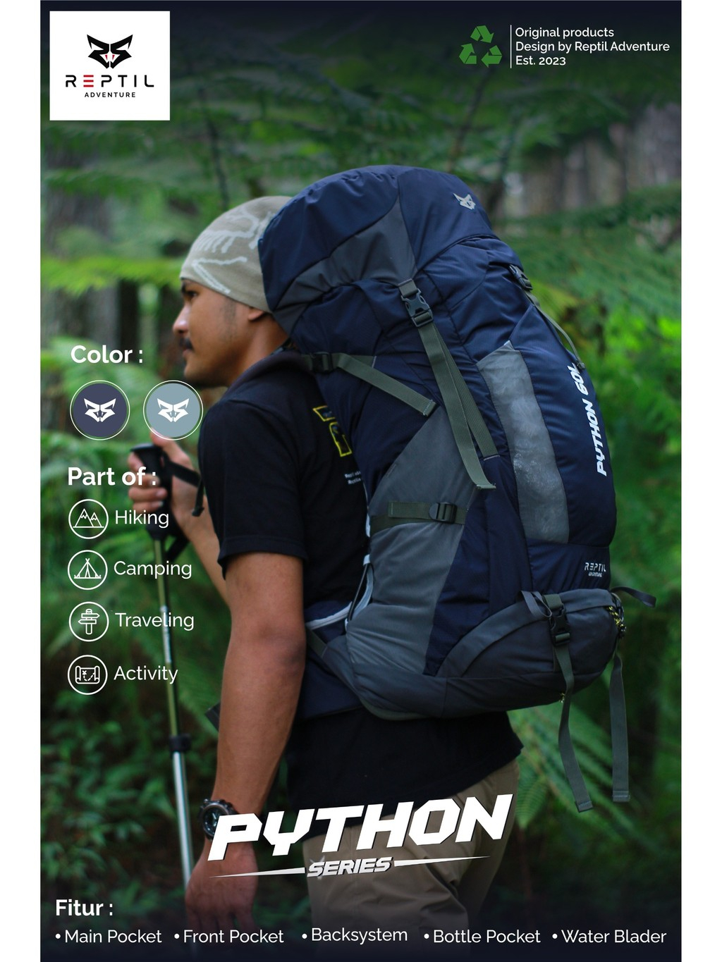 Jual TAS GUNUNG/CARRIER 60L REPTIL ADVENTURE PYTHON series | Shopee ...