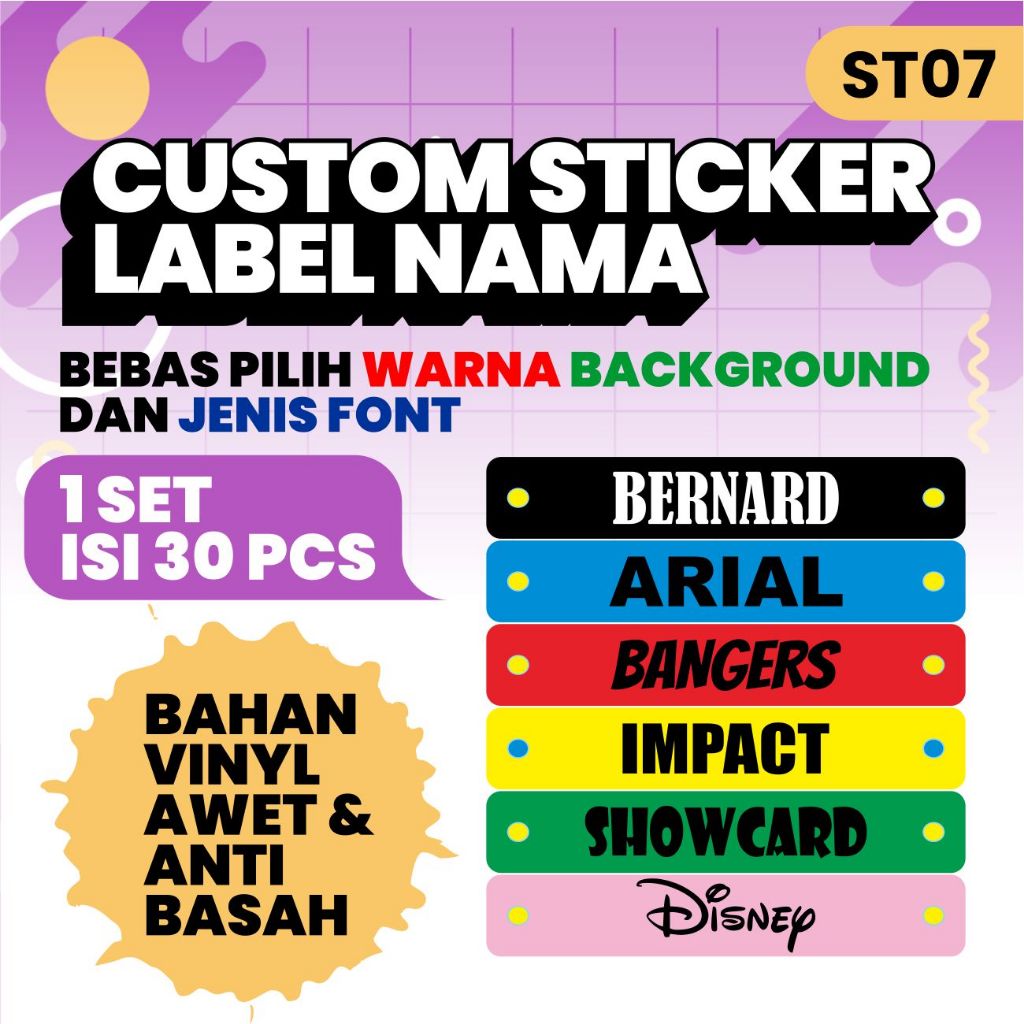 Jual ST07 Sticker Nama Vinyl Anti Basah Label Sticker anak Stiker buku ...