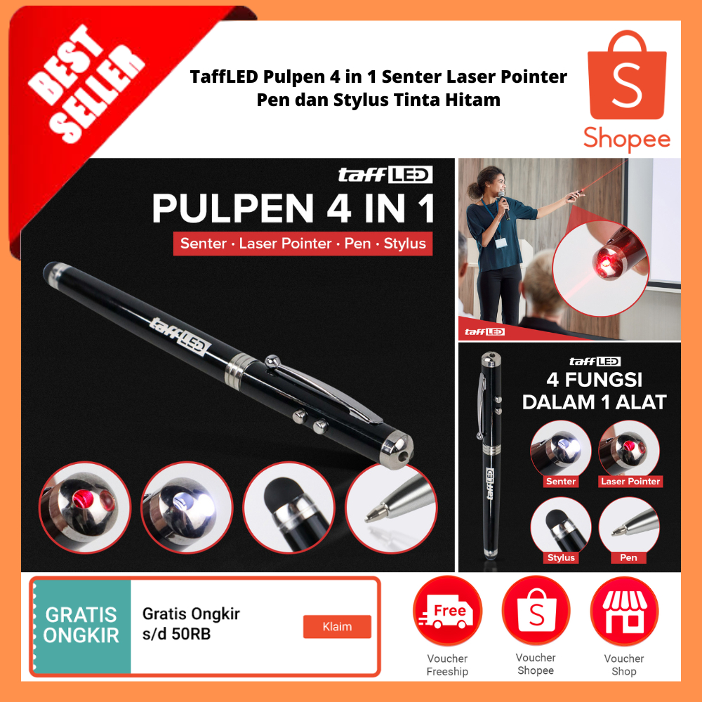 Jual Pulpen 4 in 1 Senter Laser Pointer Pen dan Stylus Tinta Hitam ...