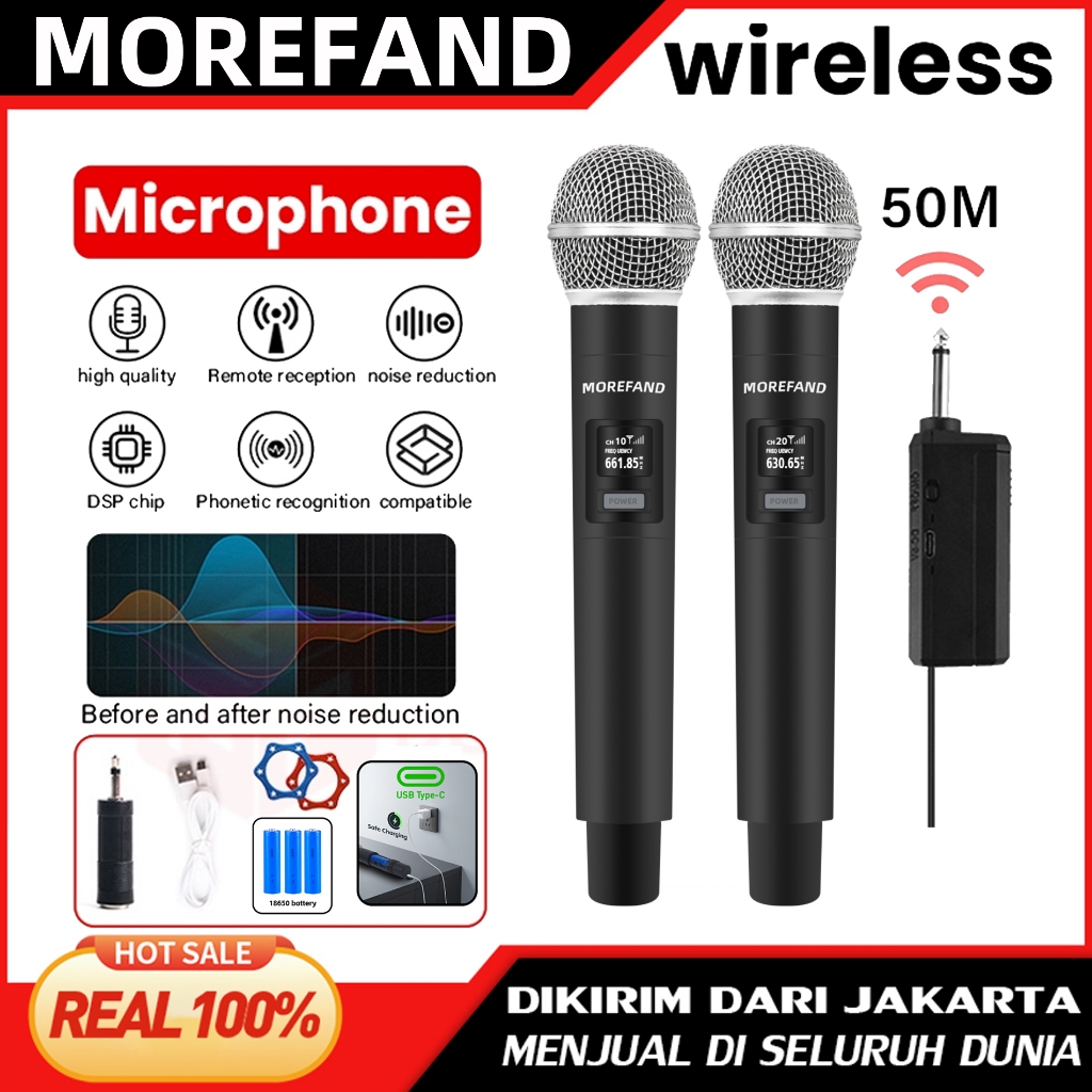 Jual 【80M】Mikrofon Profesional UHF Mic Wireless Digital LED Chargeable ...