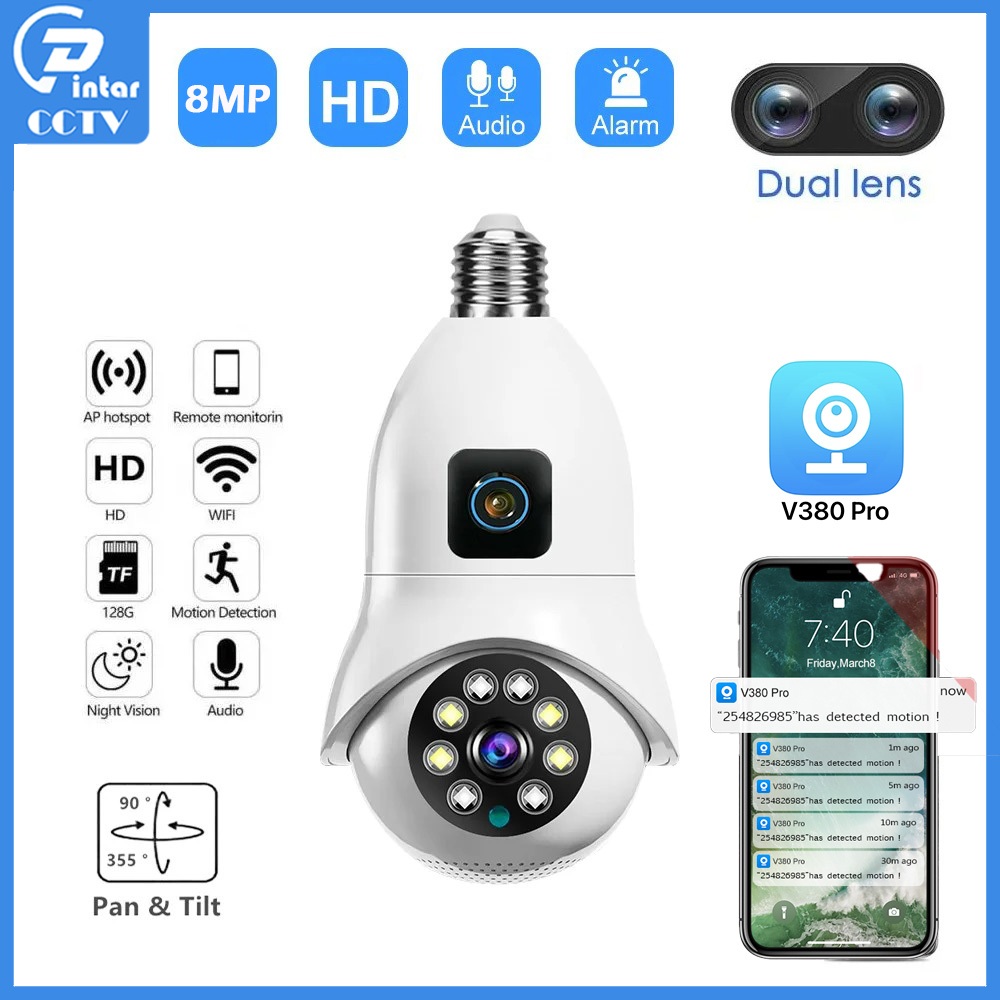 Jual WIFI Dual Lens Bulb lampu Camera V380 pro Wireless PTZ CCTV Camera ...